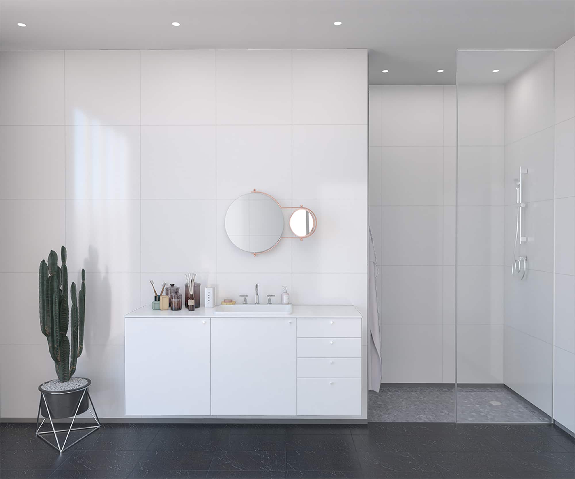 Denver White - Fibo Modular wallpanel system with a 100% waterproof surface